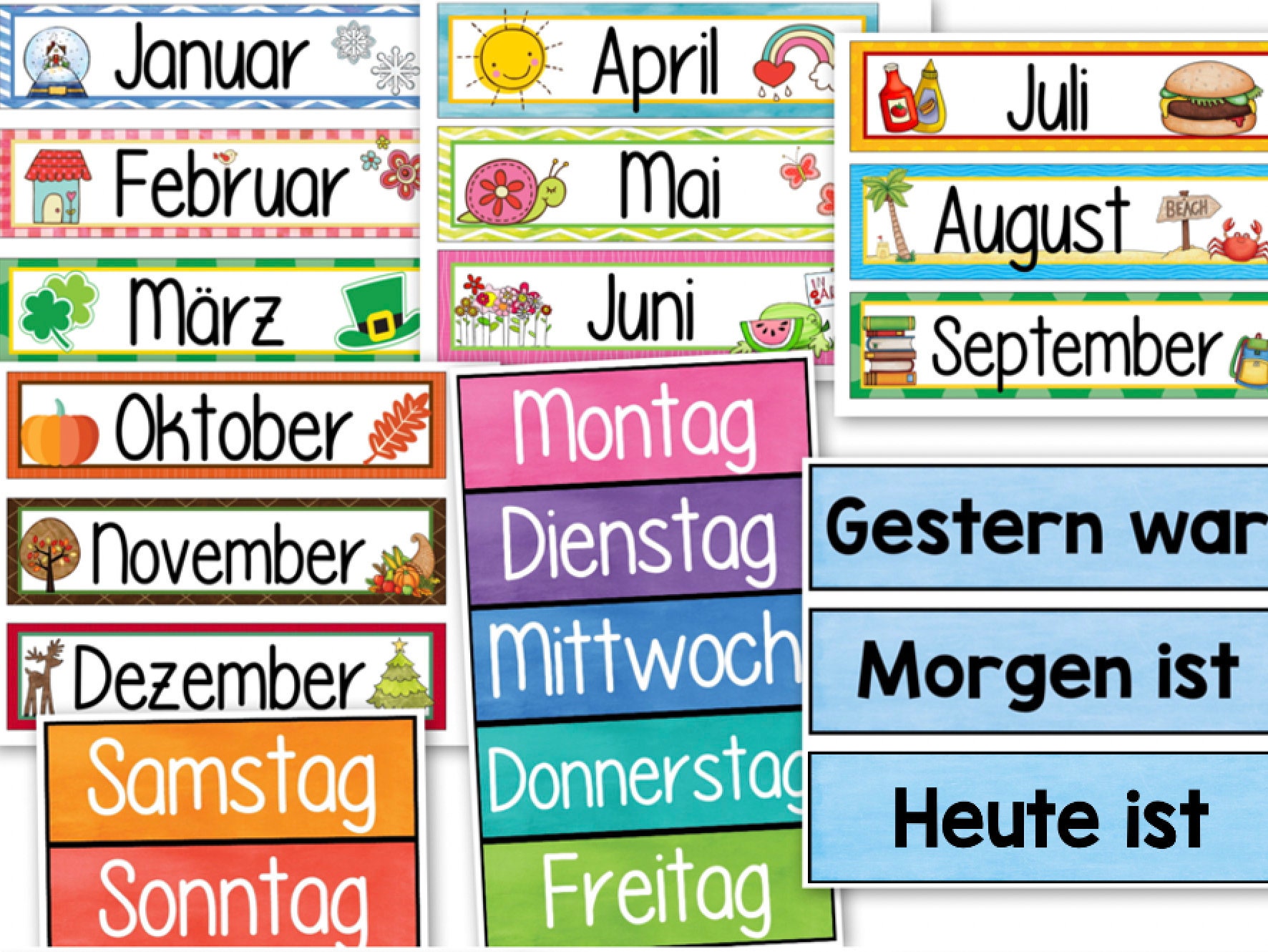 GERMAN Calendar Kit Months Days Seasons Weather Date Cards Set Der ...