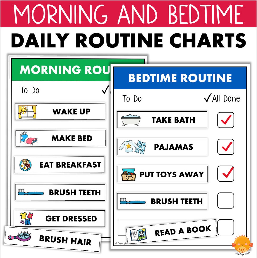 Daily Routines Checklist Chart Printable Morning and Bedtime Visual ...