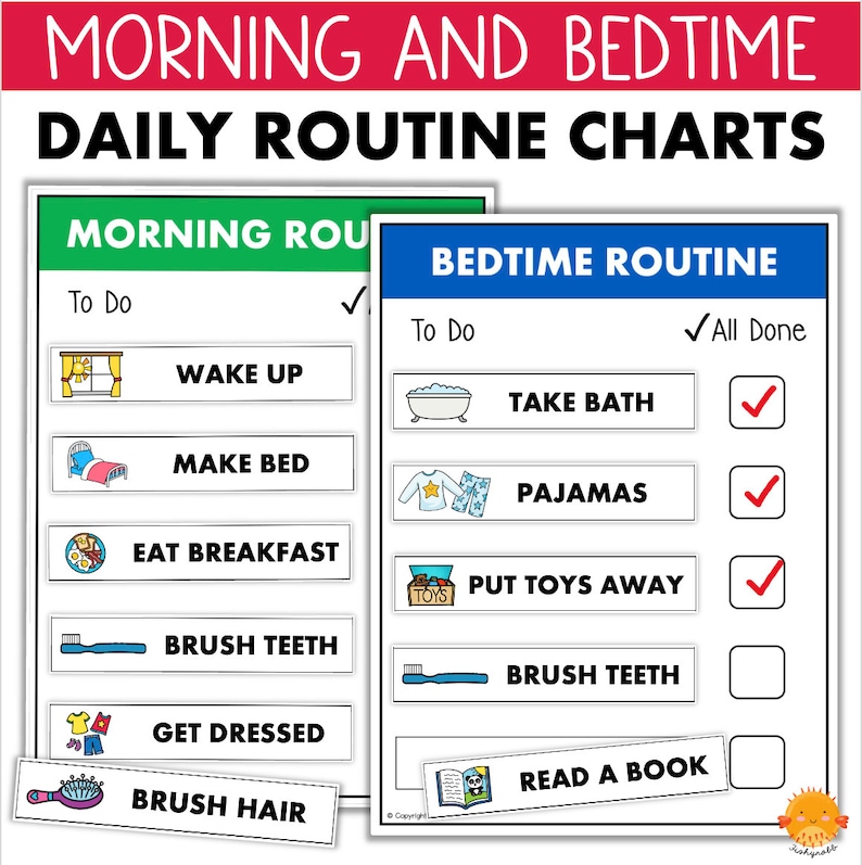 Daily Routines Checklist Chart Printable Morning and Bedtime Visual ...