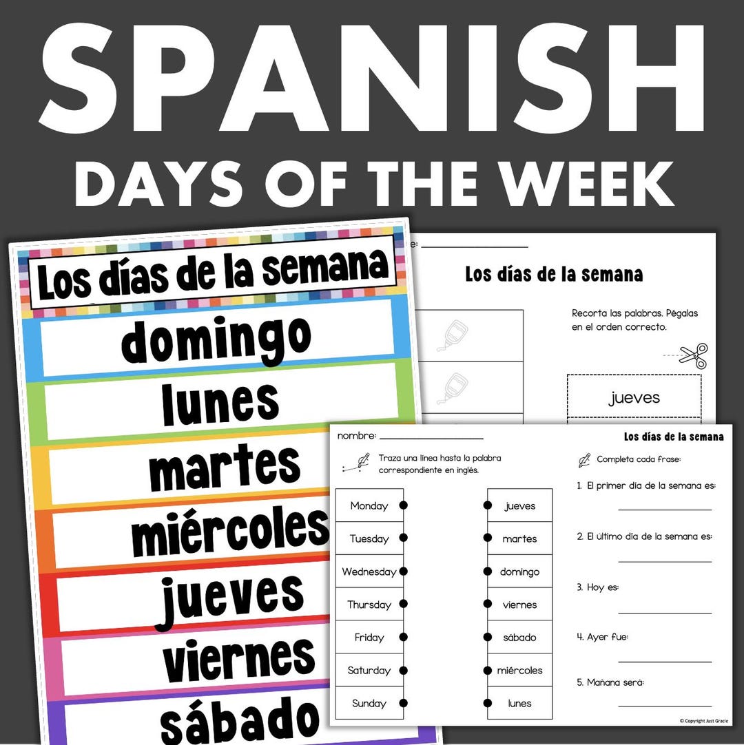 Días De La Semana SPANISH Days of the Week Posters and Worksheets ...