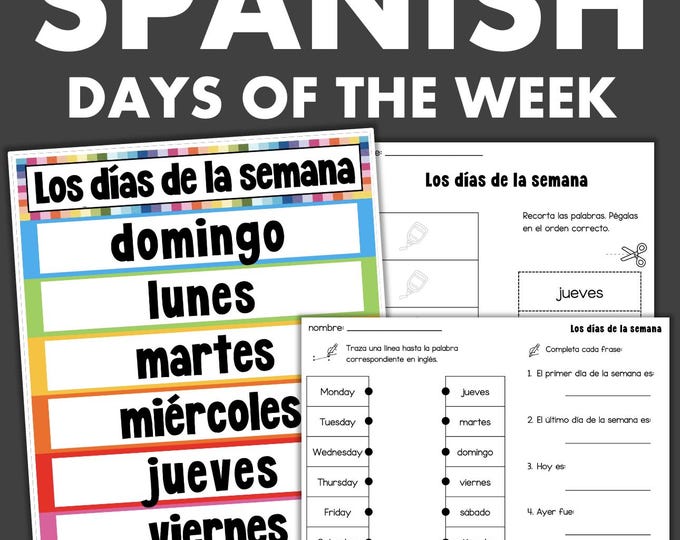 Quarterhouse Beginner Spanish - Days of the Week Poster, Spanish and ...