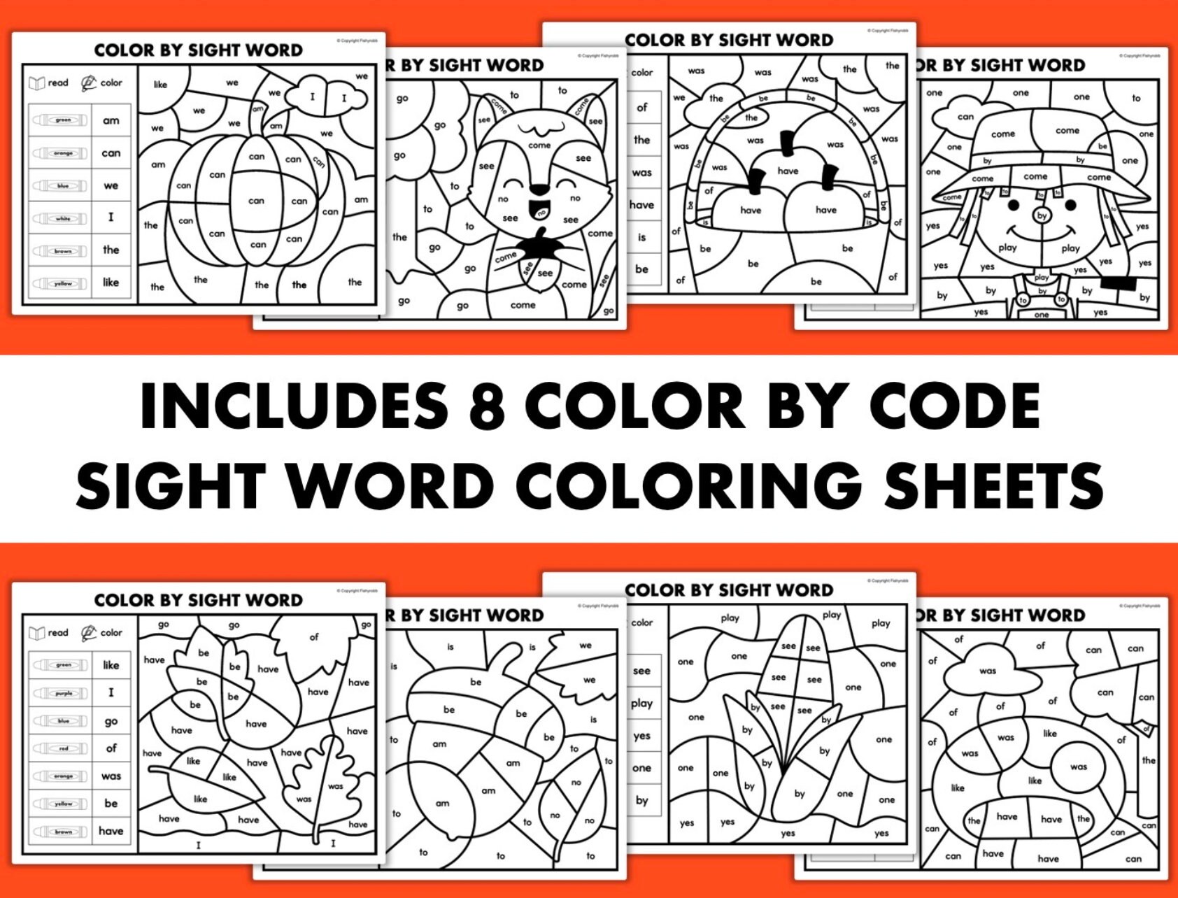 Kindergarten Sight Words Color by Code Worksheets (Instant Download) - Etsy