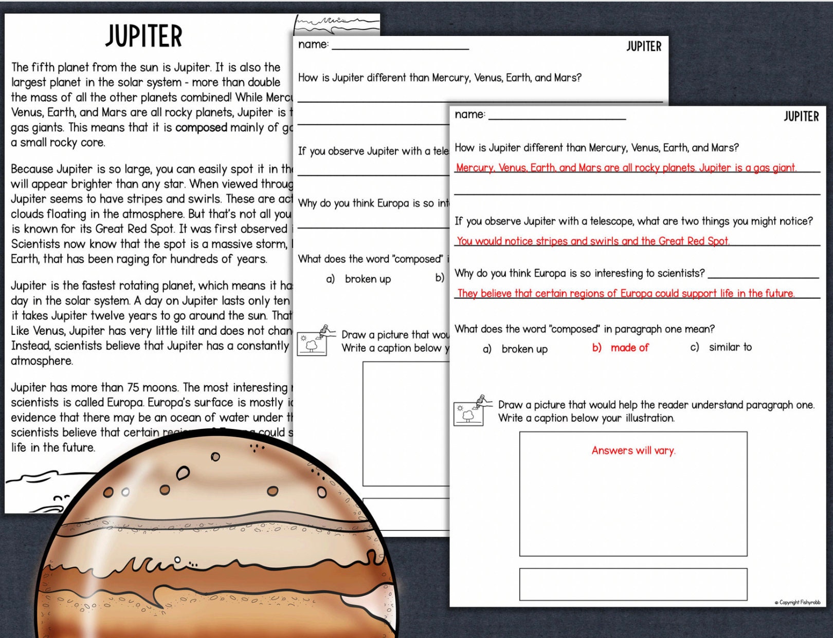 SOLAR SYSTEM Sun Planets Reading Worksheets Passages With Comprehension ...