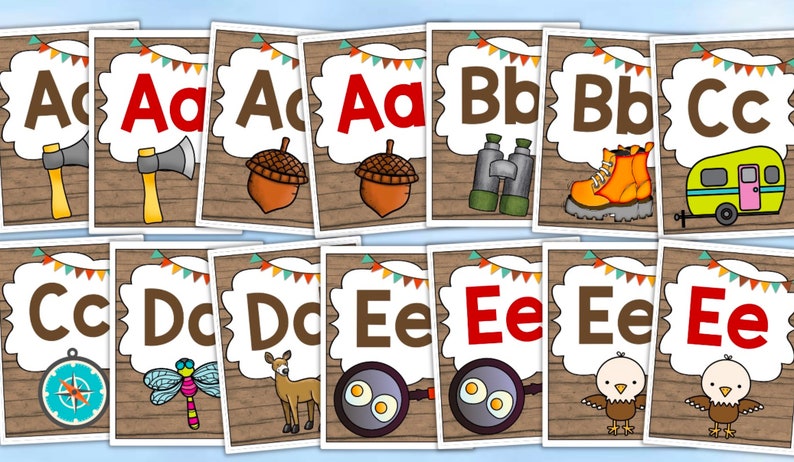 Printable CAMPING Theme ABC Alphabet Posters & Word Wall Letters A to Z ...