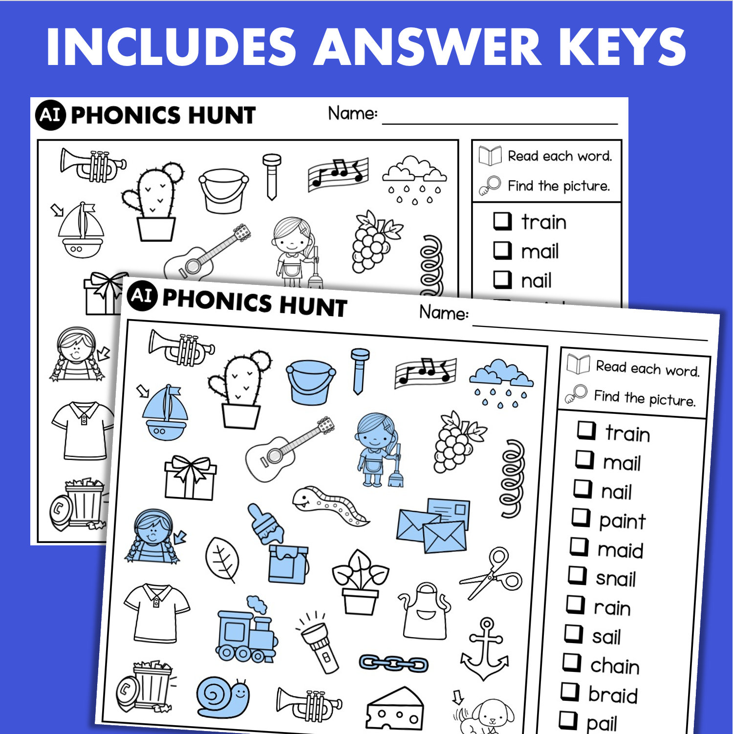 Phonics Read and Find Picture Hunt Worksheets 1st Grade 2nd Grade ...