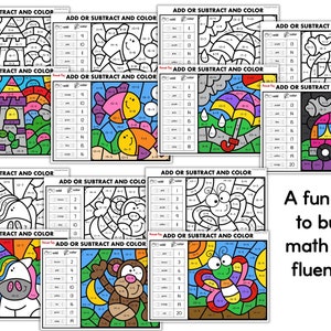 Addition and Subtraction to 20 Color by Number Math Practice Worksheets ...