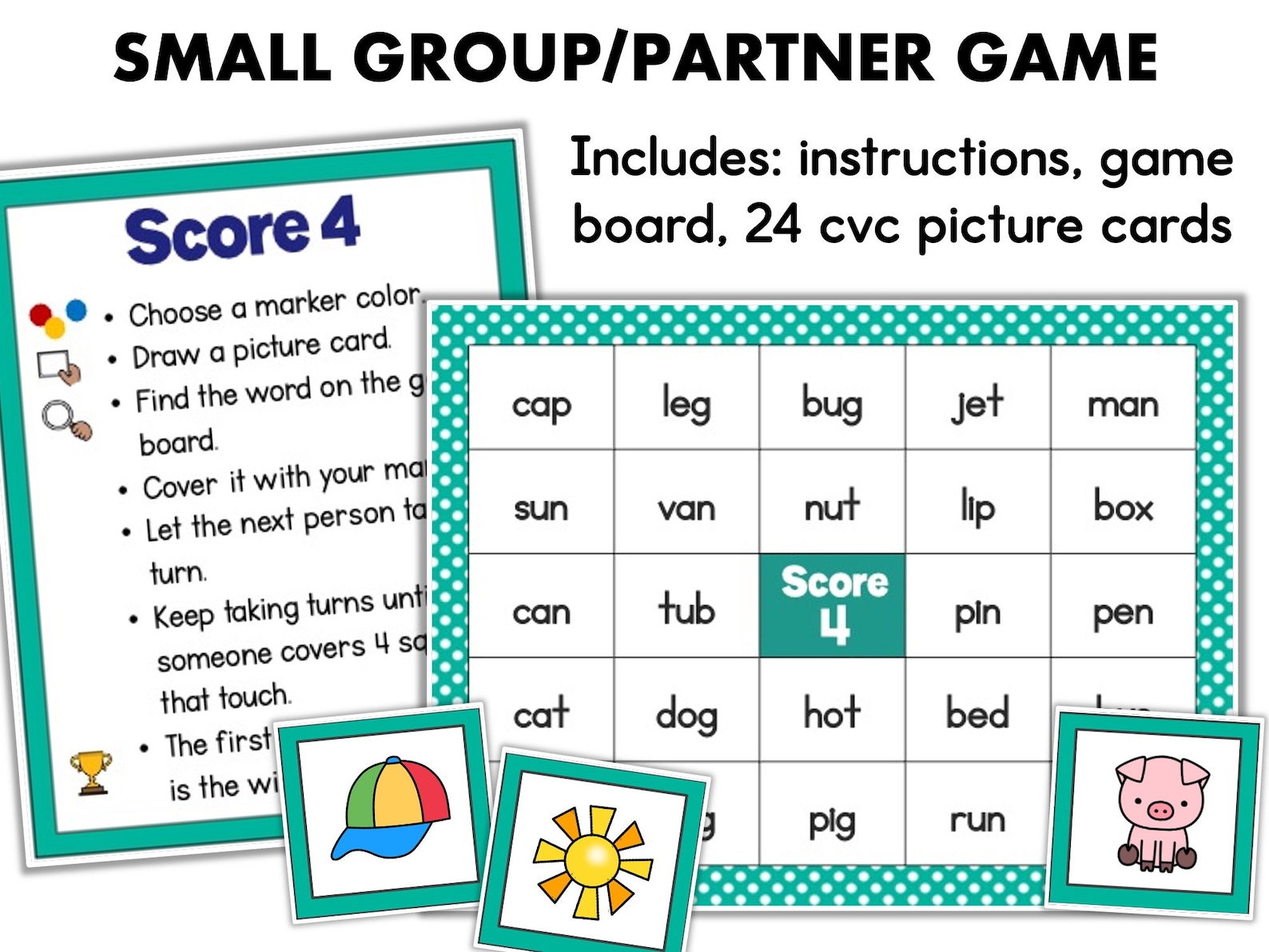 Kindergarten Learn to Read Activities Reading Game and Worksheets CVC ...