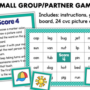 Kindergarten Learn to Read Activities Reading Game and Worksheets CVC ...