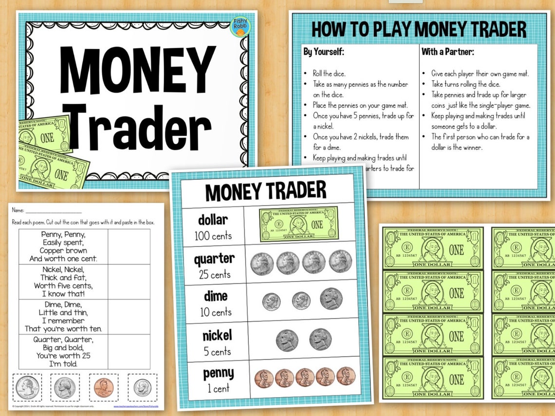 Printable Money Games Activities Worksheets for Kids Learn to | Etsy