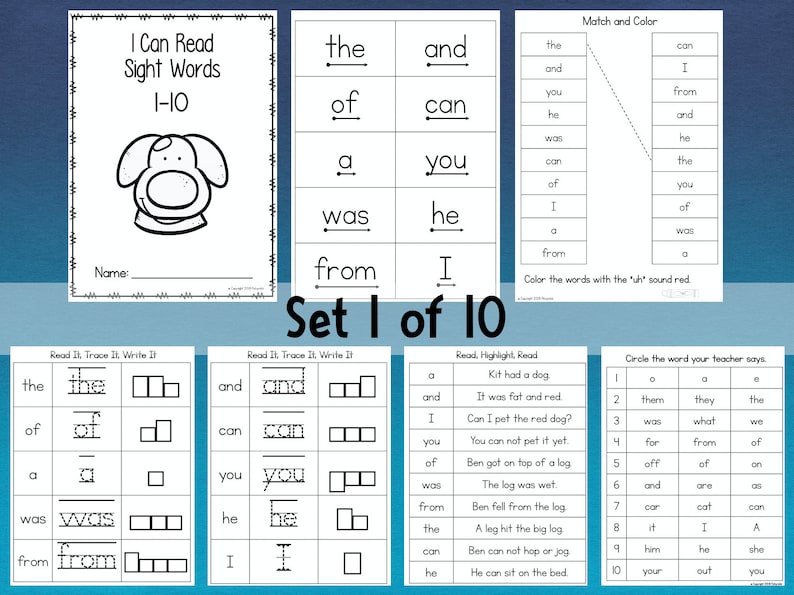 100 Printable Sight Words Worksheets & Flashcards Kindergarten - Etsy