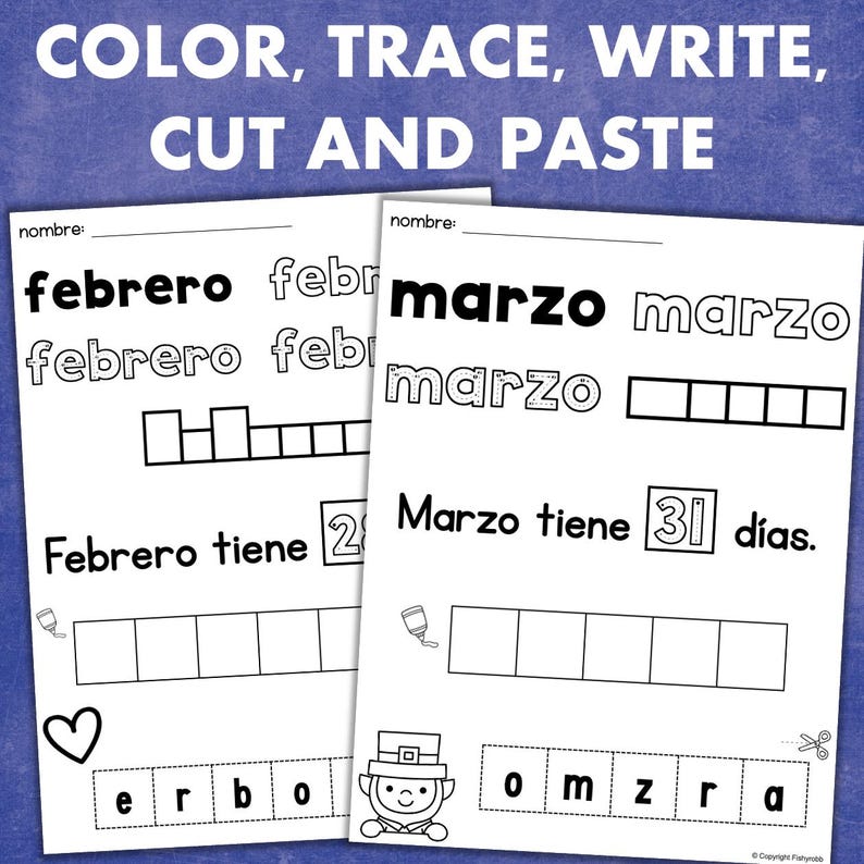 SPANISH Months of the Year Printable Cut & Paste Worksheets for Kids ...