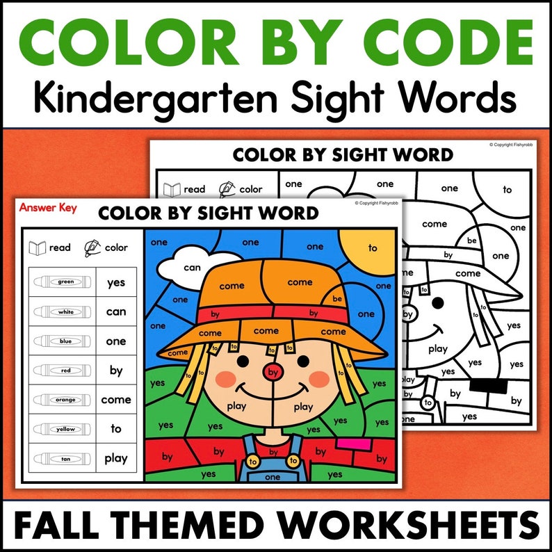 Kindergarten Sight Words Color by Code Worksheets Learn to Read ...