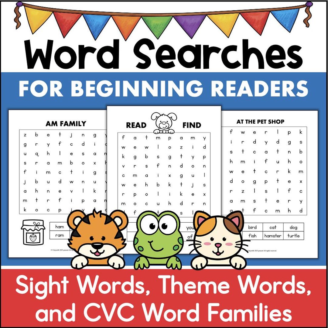 Read & Find Printable Word Search Puzzles Kindergarten Sight Words CVC ...
