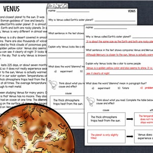 SOLAR SYSTEM Sun Planets Reading Worksheets Passages With Comprehension ...