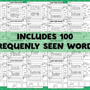 Kindergarten 1st Grade Sight Words 100 Practice Worksheets High ...