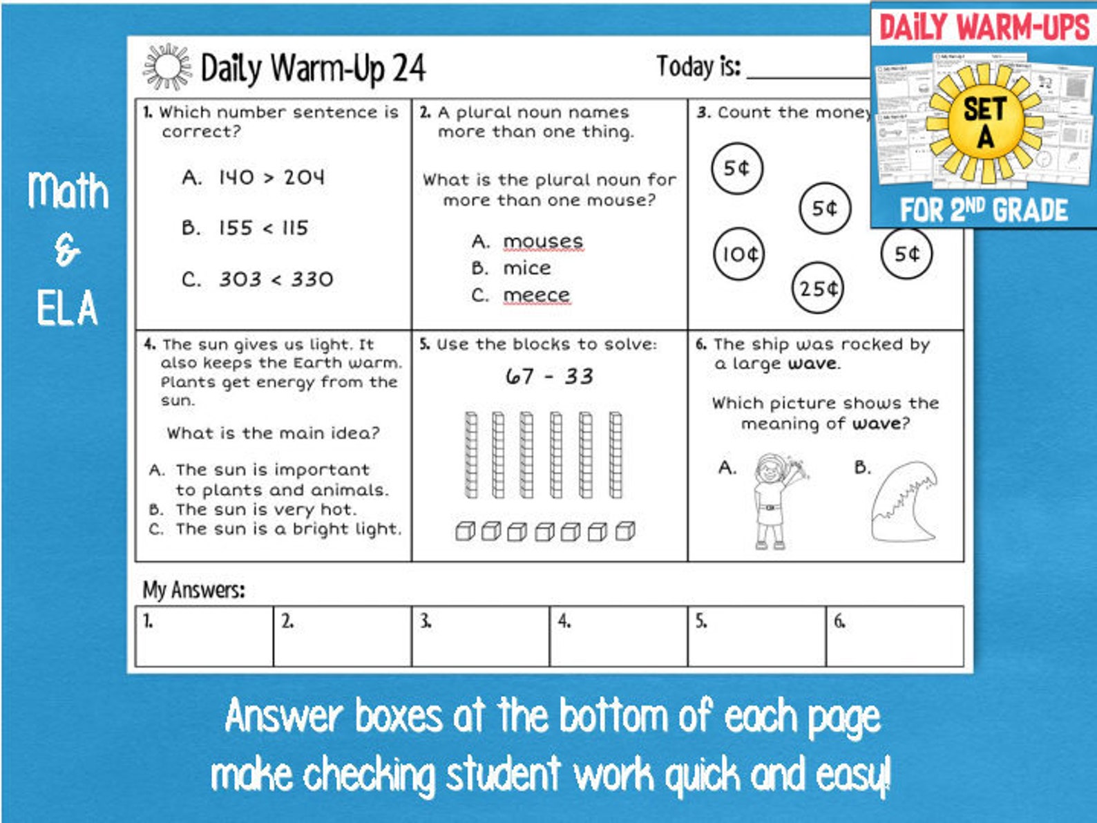 2nd Grade Reading and Math Skills Practice Printable - Etsy