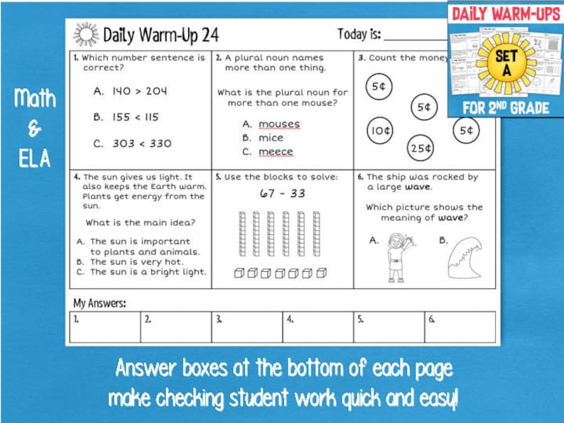 2nd Grade Reading and Math Skills Practice Printable - Etsy
