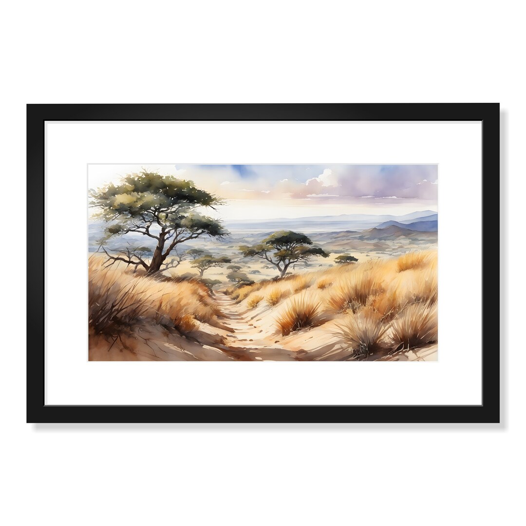 Landscape in Africa Abstract Watercolor Painting Printable - Etsy