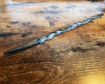 Hand Forged Metal Wand With Stitched Leather Handle - Etsy