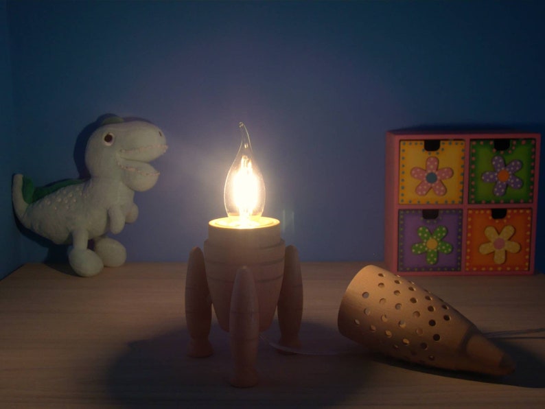 Kids Rocket Lamp. Rocket-shaped Wooden Bedside/desk Lamp for Reading or ...