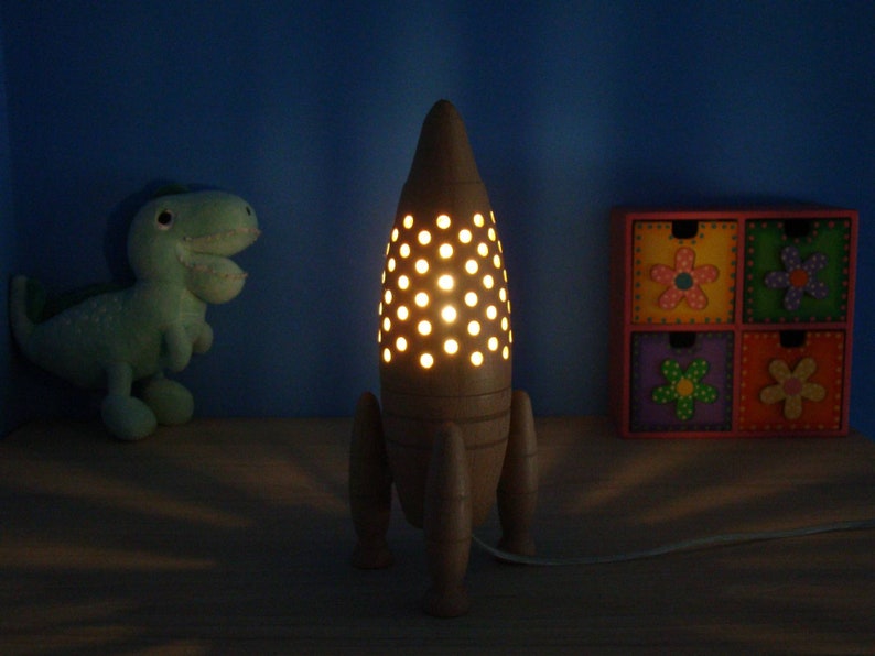 Kids Rocket Lamp. Rocket-shaped Wooden Bedside/desk Lamp for Reading or ...
