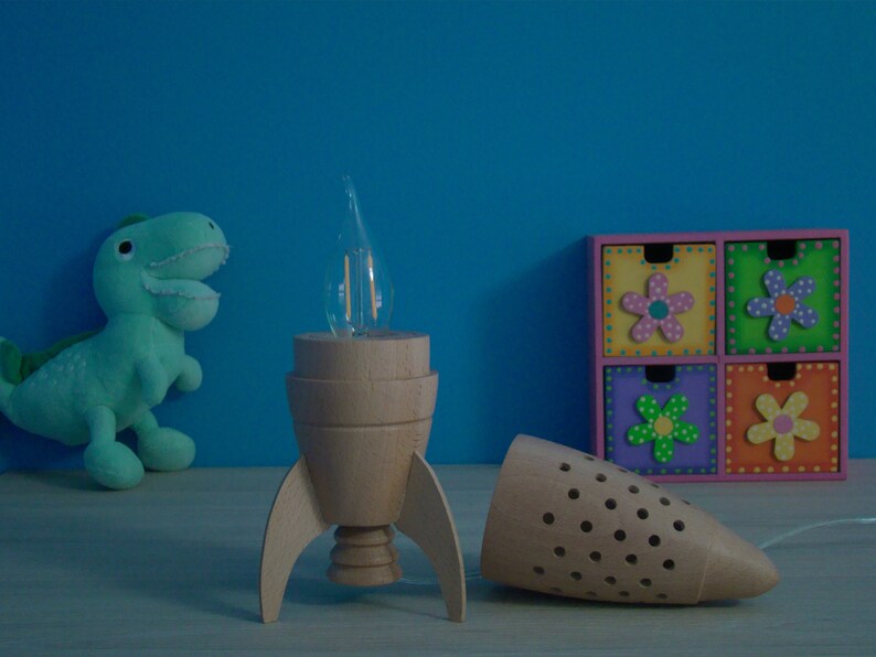Space Rocket Lamp. Rocket-shapped Wooden Bedside/desk Lamp for Reading ...