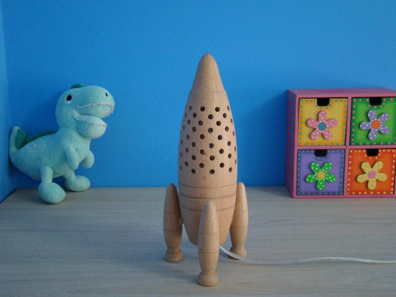 Kids Rocket Lamp. Rocket-shaped Wooden Bedside/desk Lamp for Reading or ...