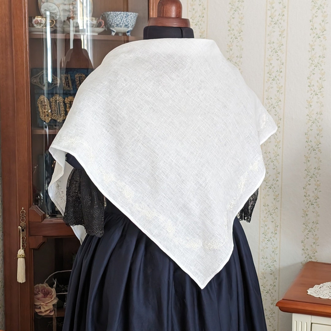 Fichu Shawl Made of Light Linen With White Embroidery - Etsy