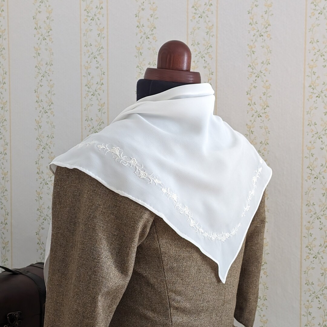 Fichu Silk Shawl With White Embroidery - Etsy