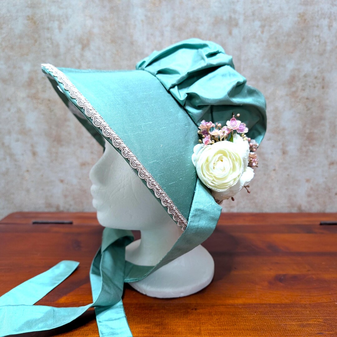 19th Century Style Barge Empire Barge Regency Bonnet Silk Mint Green - Etsy