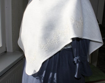 Fine White Cotton Voile Large Triangular Kerchief Fichu With Lace Edge ...