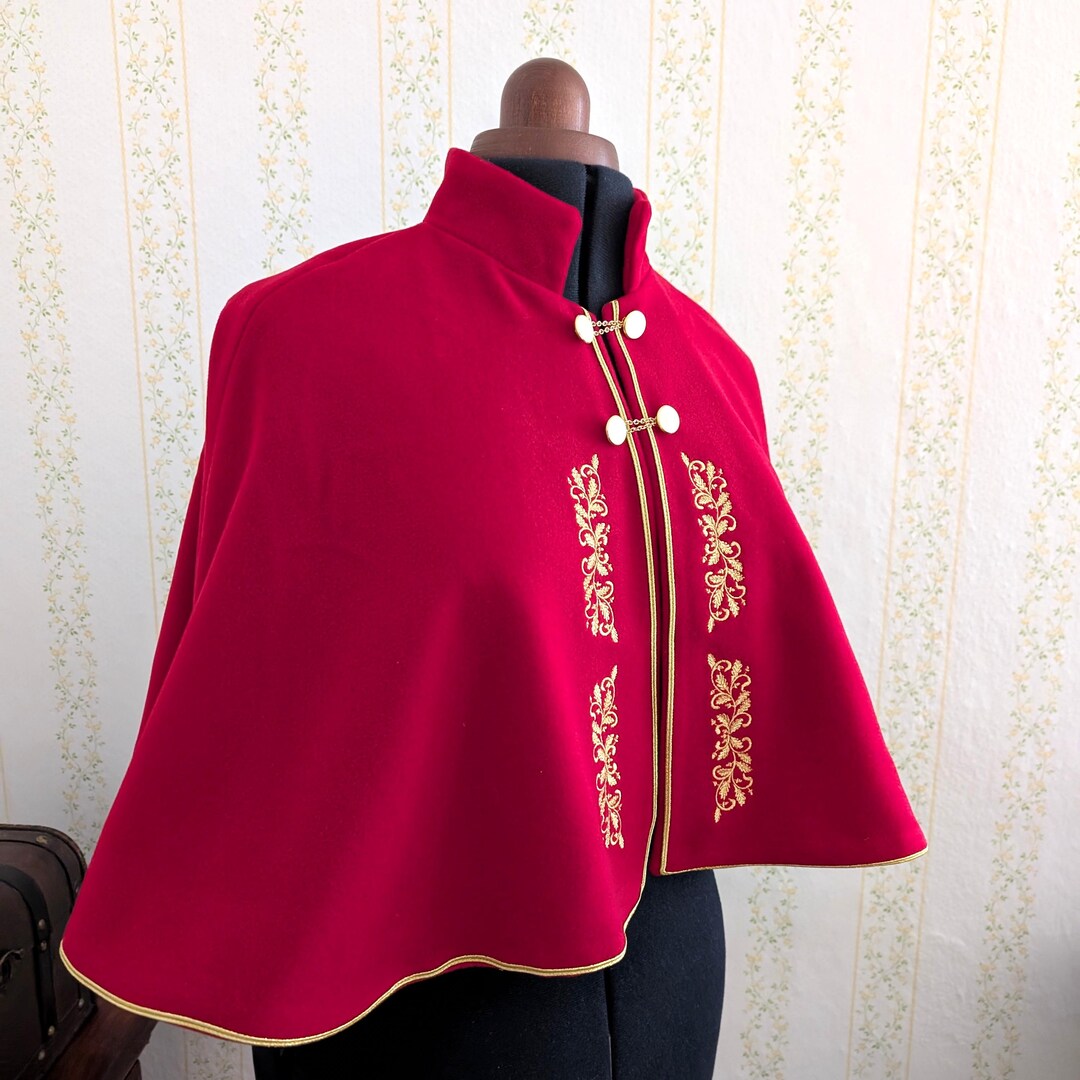 Blood-red Wool Cape With Golden Oak Trim and Soutache - Etsy