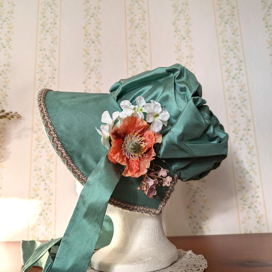 19th Century Style Barge Empire Barge Regency Bonnet Silk Mint Green - Etsy