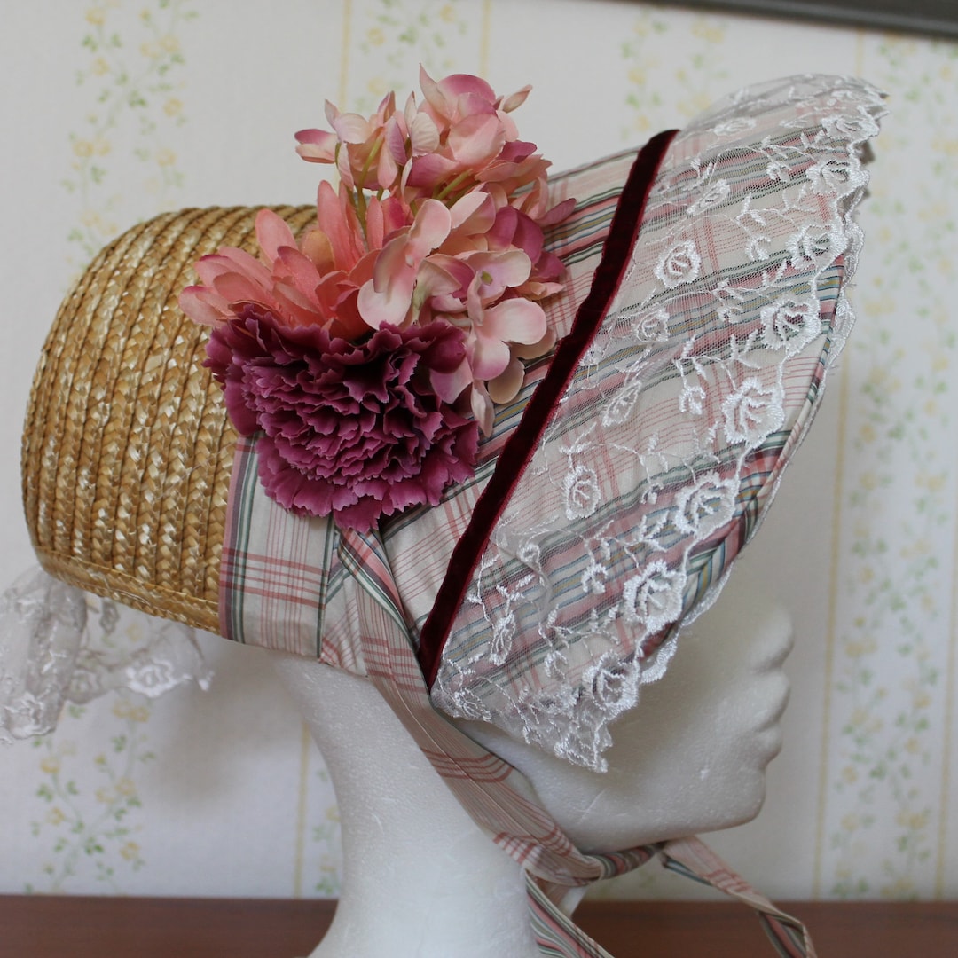 Biedermeier Schute Made of Straw With Lace and Silk Ribbon in - Etsy