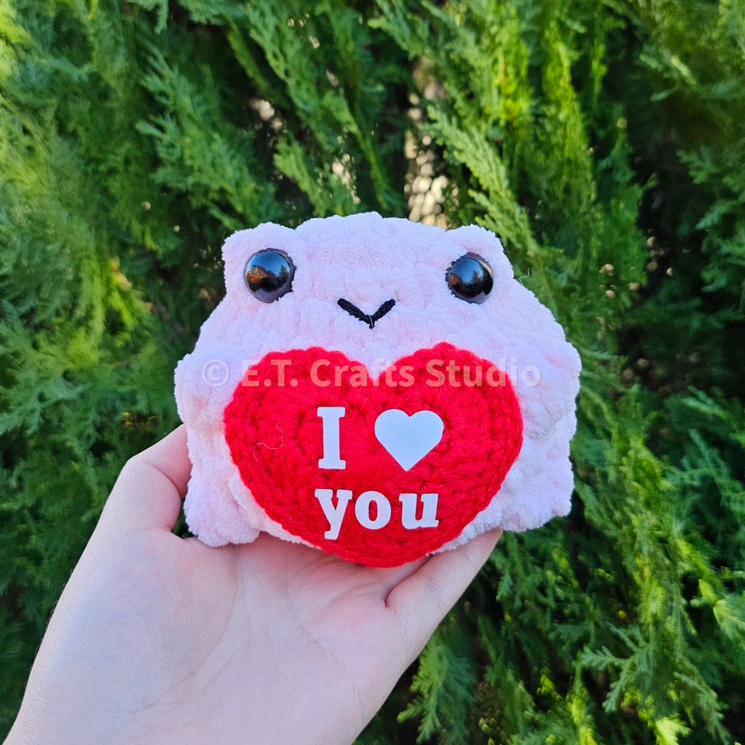 Amigurumi Cute Valentine's Day Toad Fluffy Pink Heart Frog Crochet ...