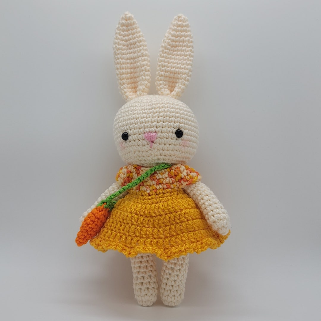 Amigurumi Cute Cream Bunny With Orange Dress & Carrot Bag Crochet ...