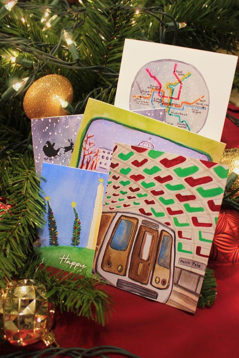 Washington DC Metro WMATA Christmas Holiday Card, Snowglobe Metro Map ...