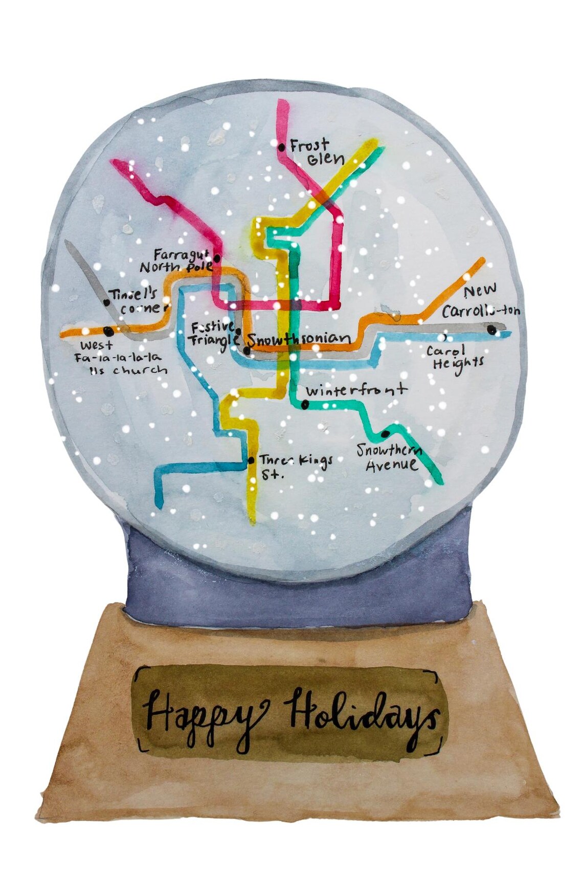 Washington DC Metro WMATA Christmas Holiday Card, Snowglobe Metro Map ...