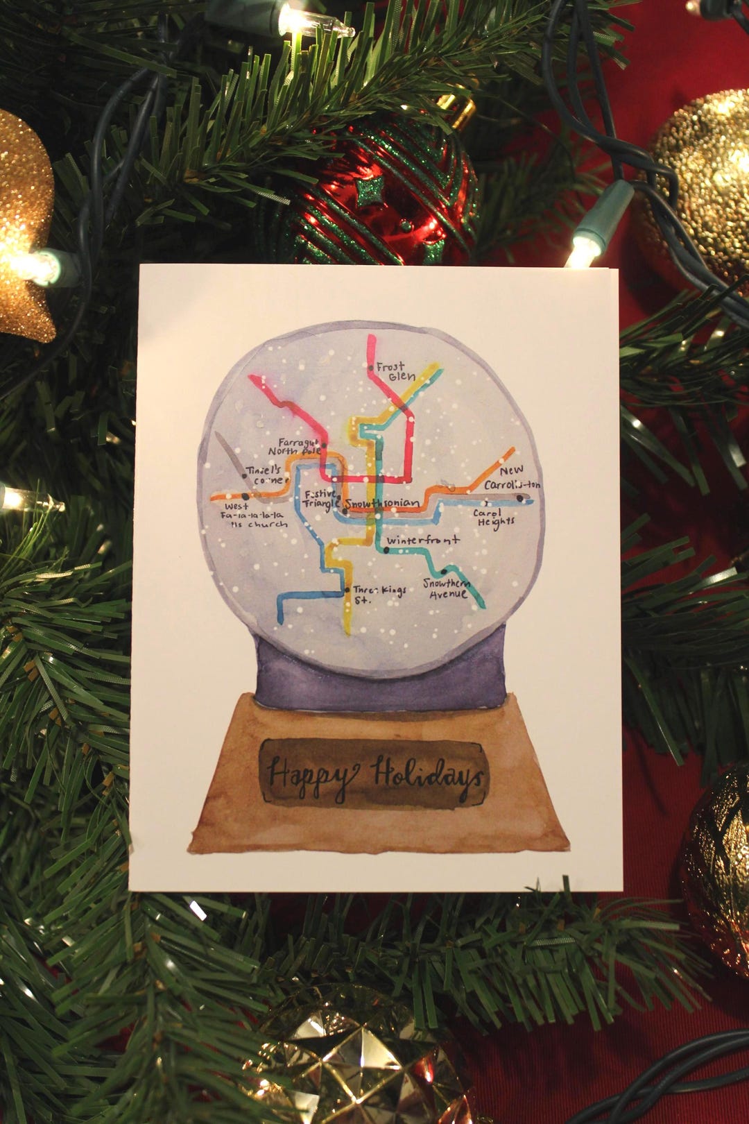Washington DC Metro WMATA Christmas Holiday Card, Snowglobe Metro Map ...