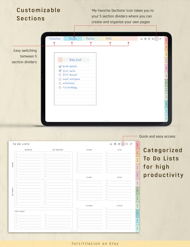Undated Digital Planner for Goodnotes Notability SIMPLE - Etsy