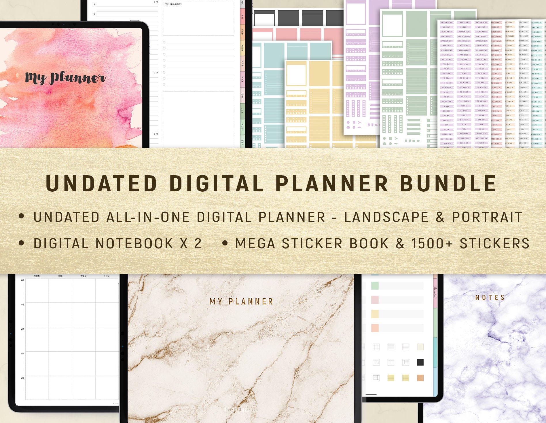 Undated Digital Planner Bundle Landscape & Portrait Ipad - Etsy