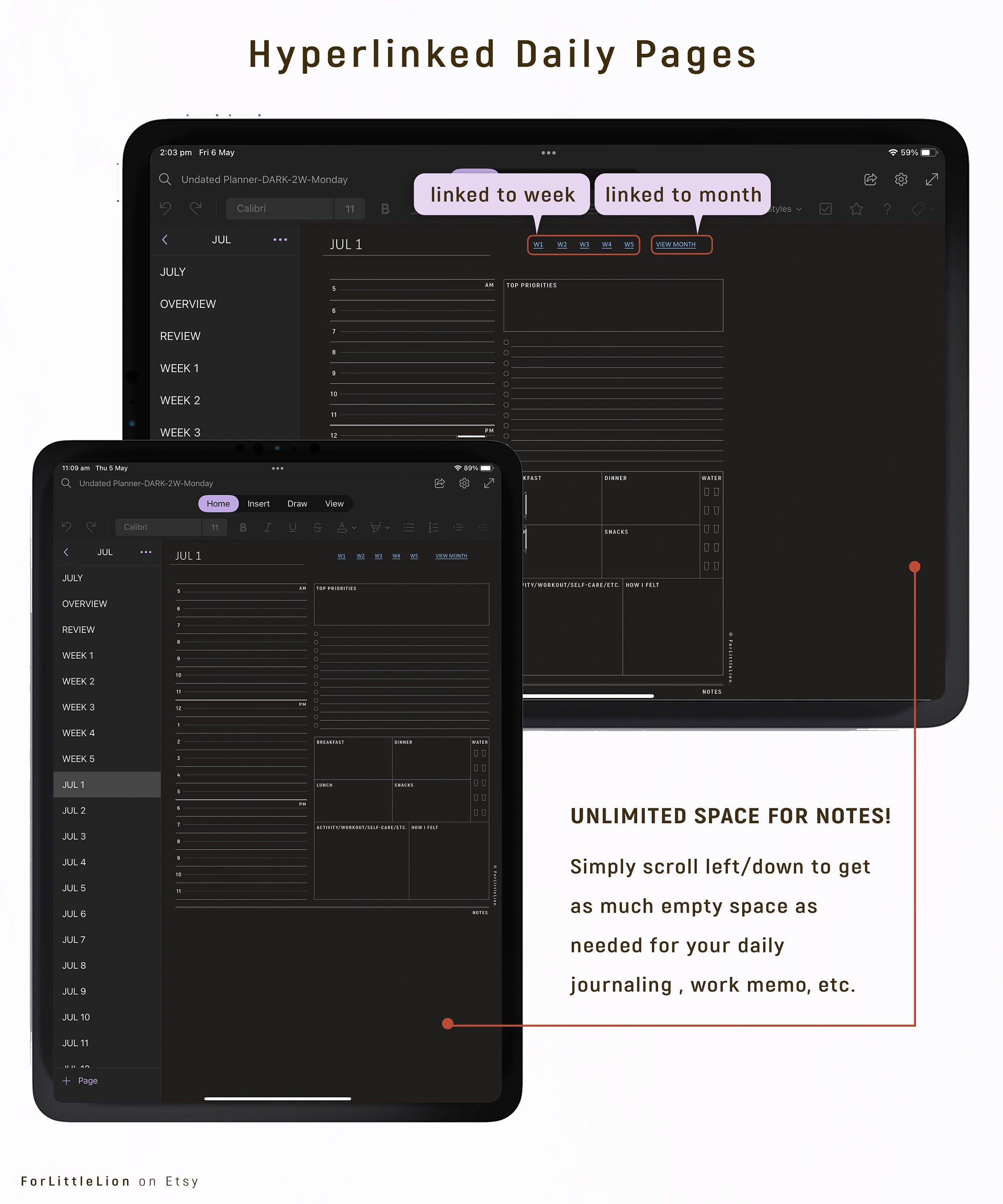 Digital Planner Onenote UNDATED Dark Mode, One Note Planner Android ...