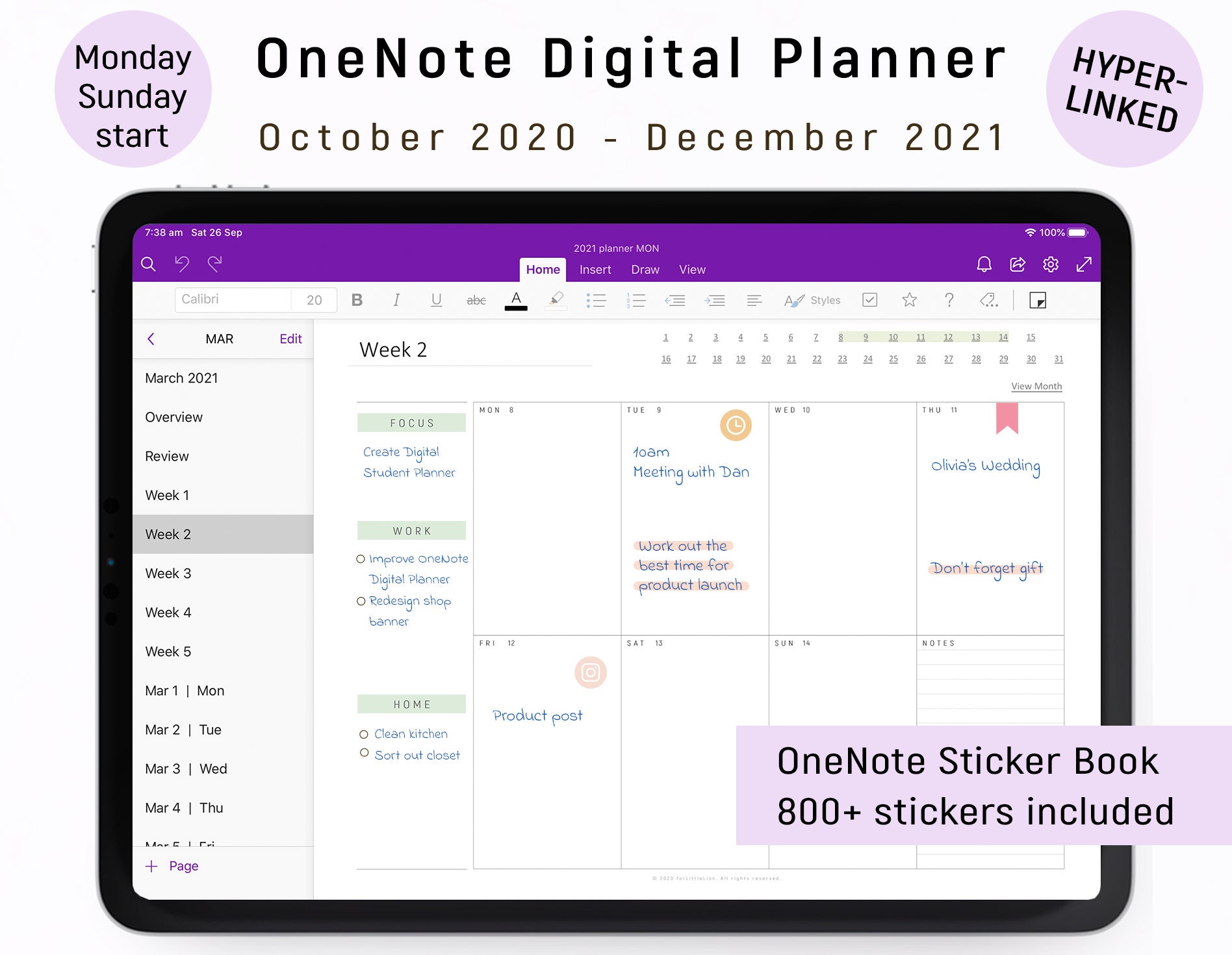 Digital Planner OneNote 2021 HYPERLINKED One Note Digital Etsy