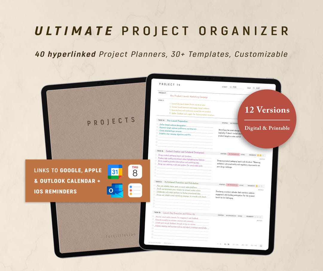 Digital Project Planner, Project Notebook With Hyperlink Dividers ...