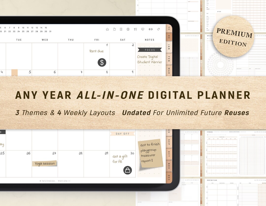 PREMIUM UNDATED Digital Planner, Goodnotes Planner, iPad Planner, Daily ...