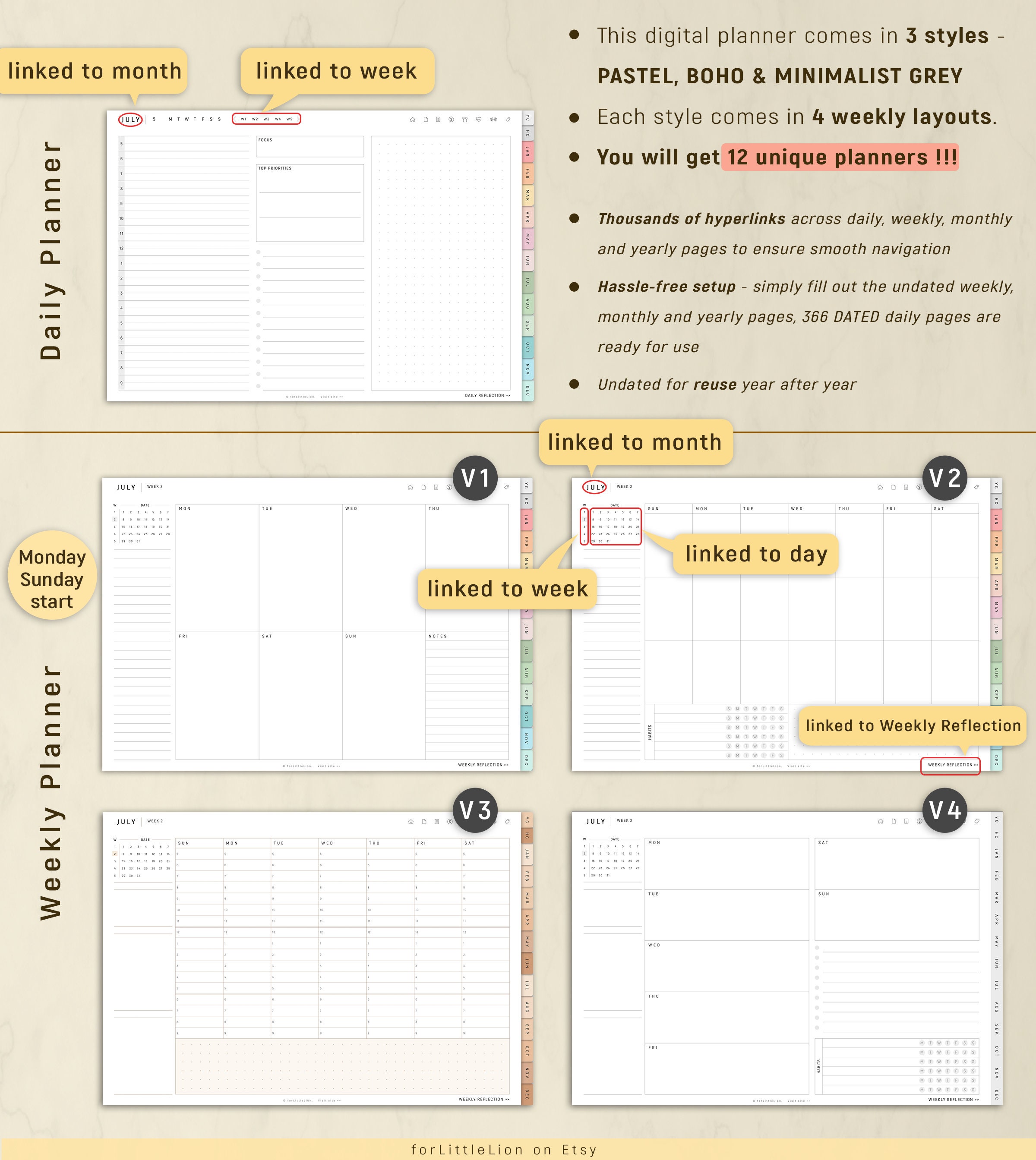 Digital Planner GoodNotes Planner Undated Digital Planner | Etsy