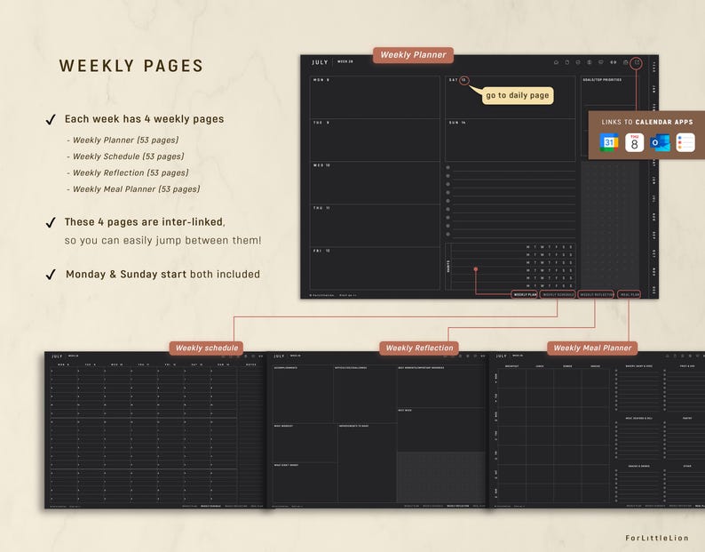 PREMIUM Digital Planner DARK Mode 2026 2027 | Forlittlelion - Etsy