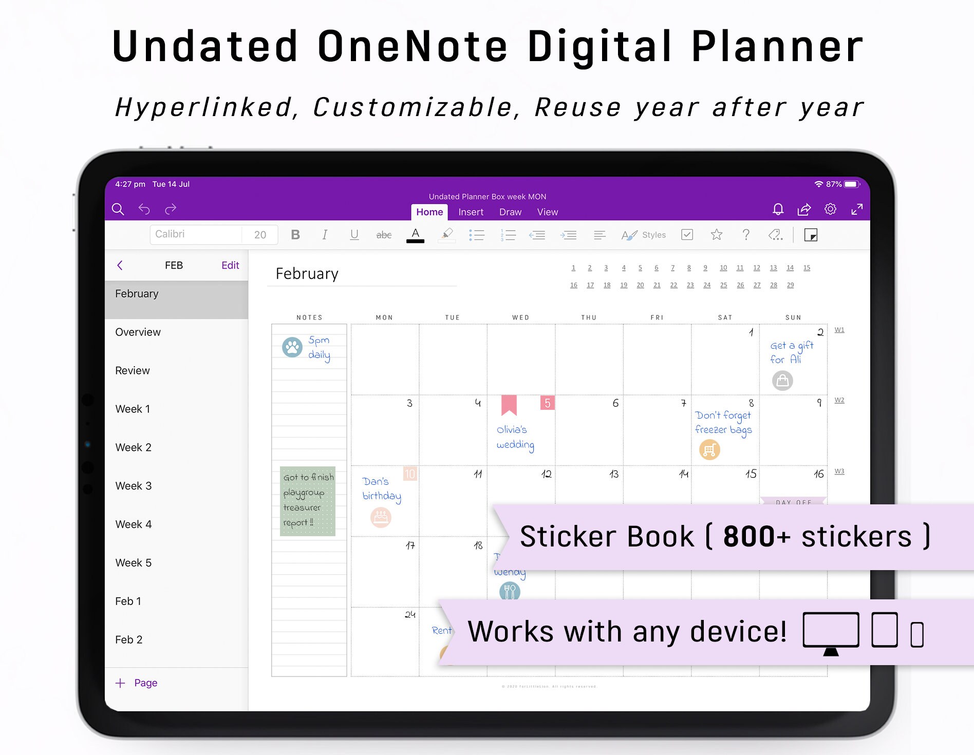 Digital Planner One Note UNDATED With HYPERLINKS Onenote | Etsy UK