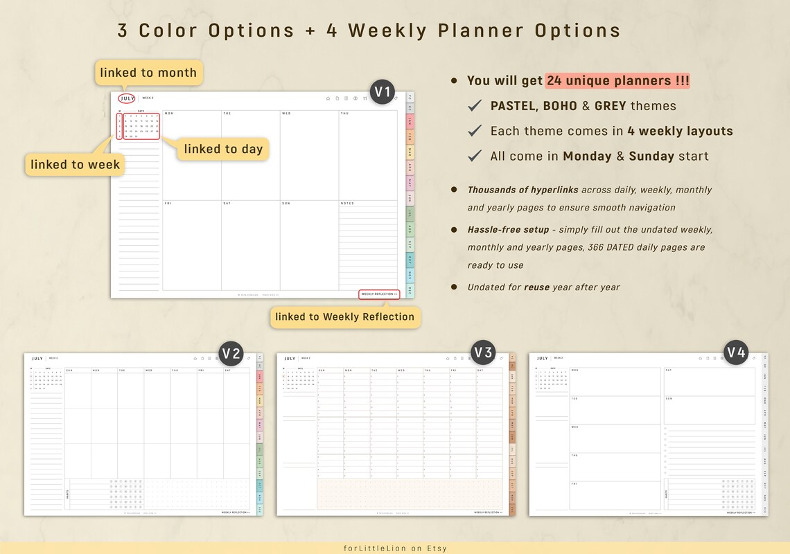 Digital Planner Goodnotes Planner UNDATED REUSABLE Any Year - Etsy