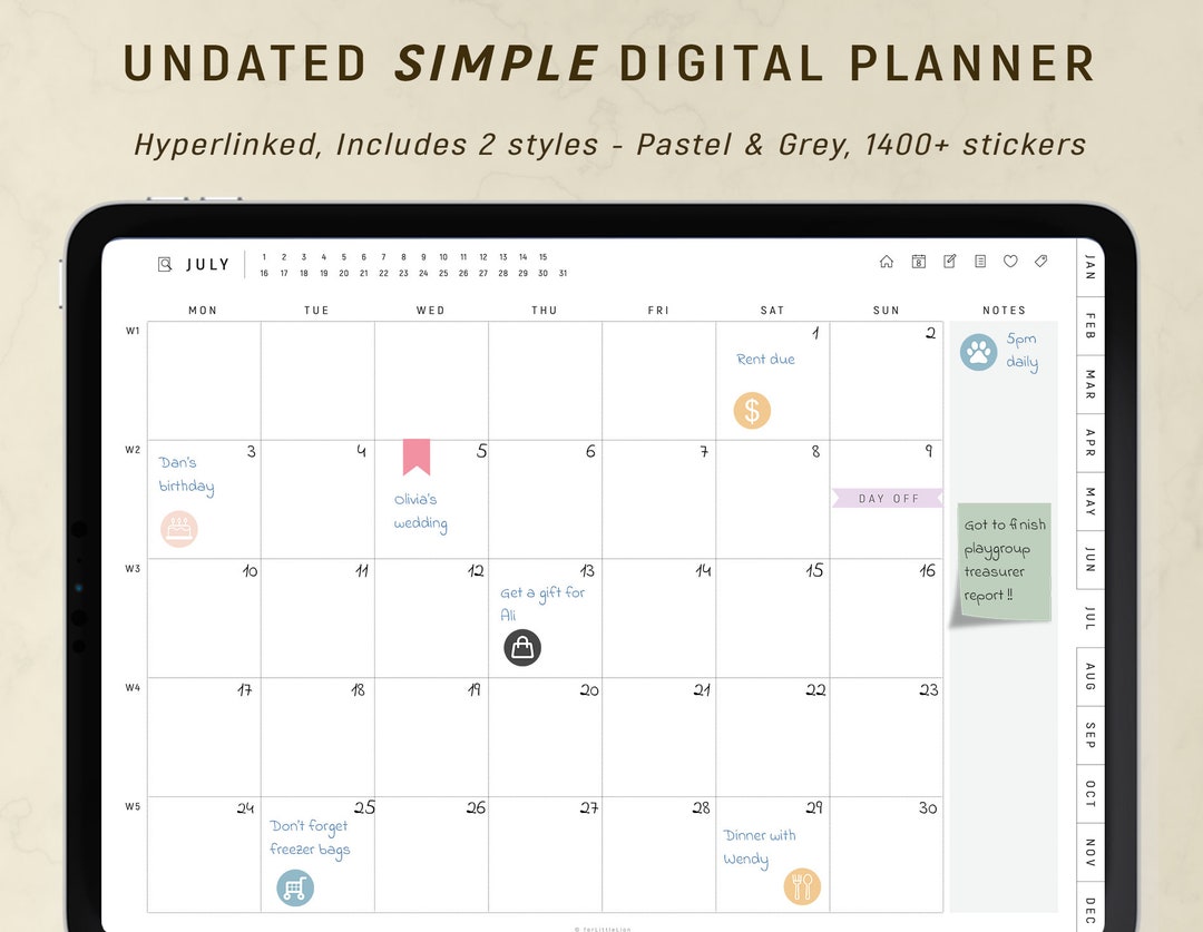 Undated Digital Planner for Goodnotes Notability, SIMPLE Digital ...
